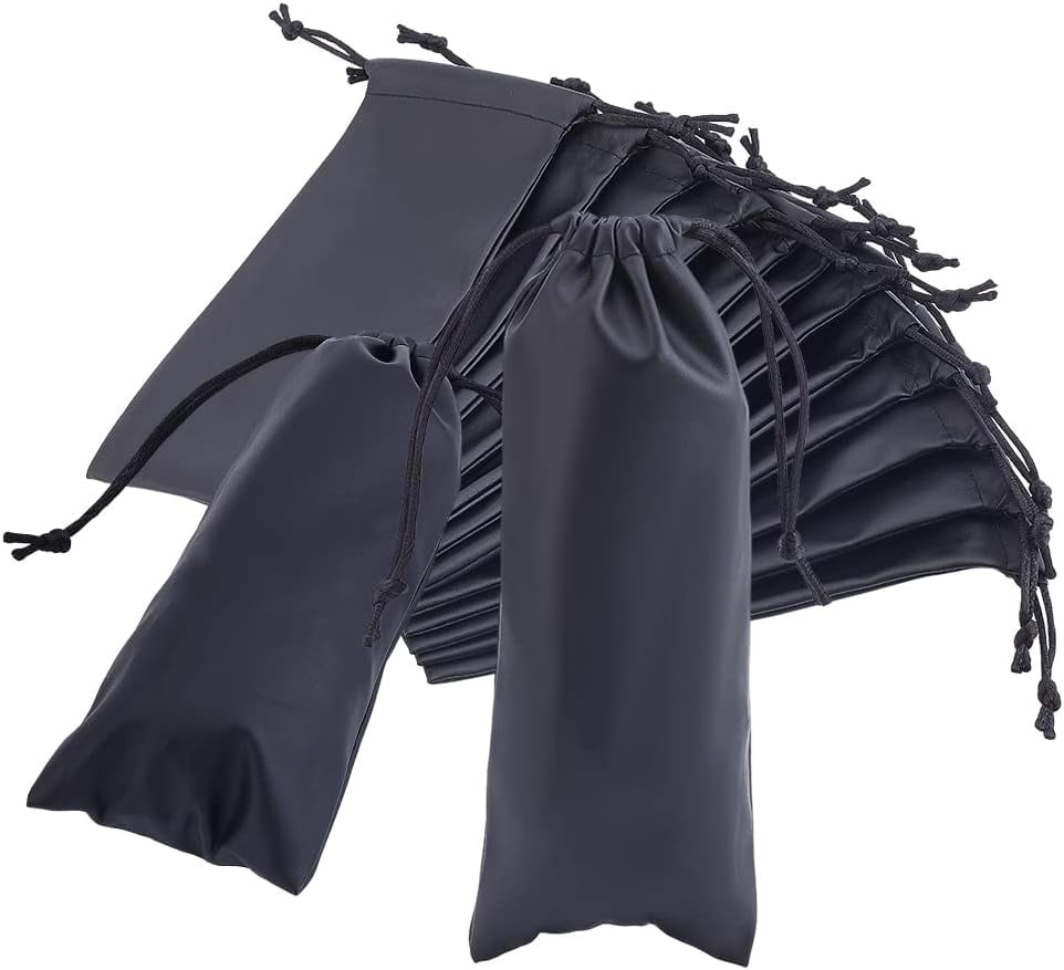 12pcs Leather Drawstring Pouch Bag 7.3x3.5x0.16inch Small Black Leather ...