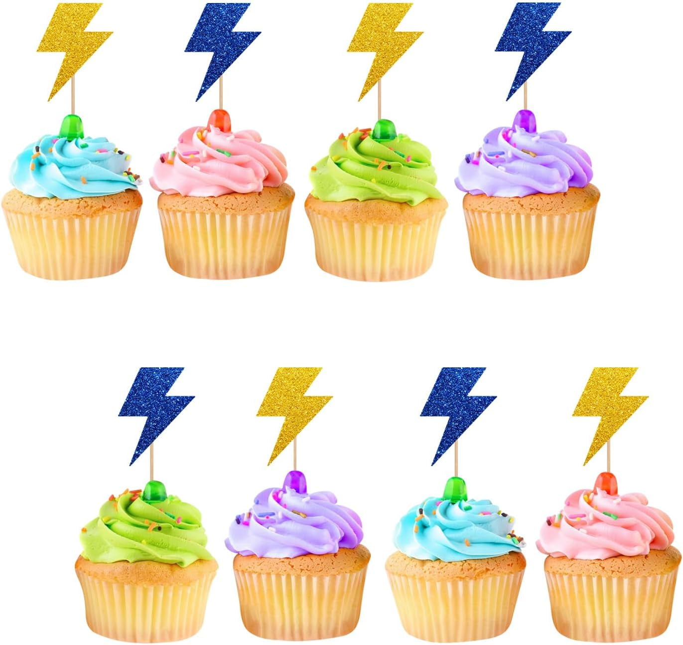 12pcs Lightning Cupcake Toppers, Lightning Bolt Cupcake Toppers, Gold ...