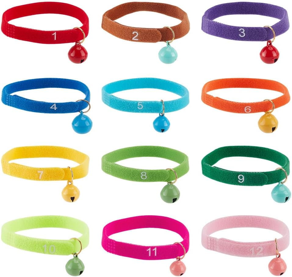 12pcs Litter Puppy ID Collars with Numbers 12 Colors Iron Bell Puppy ...
