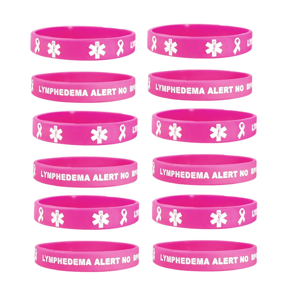 12pcs Lymphedema Alert Bracelet Breast Cancer Pink Ribbon no bp no ...