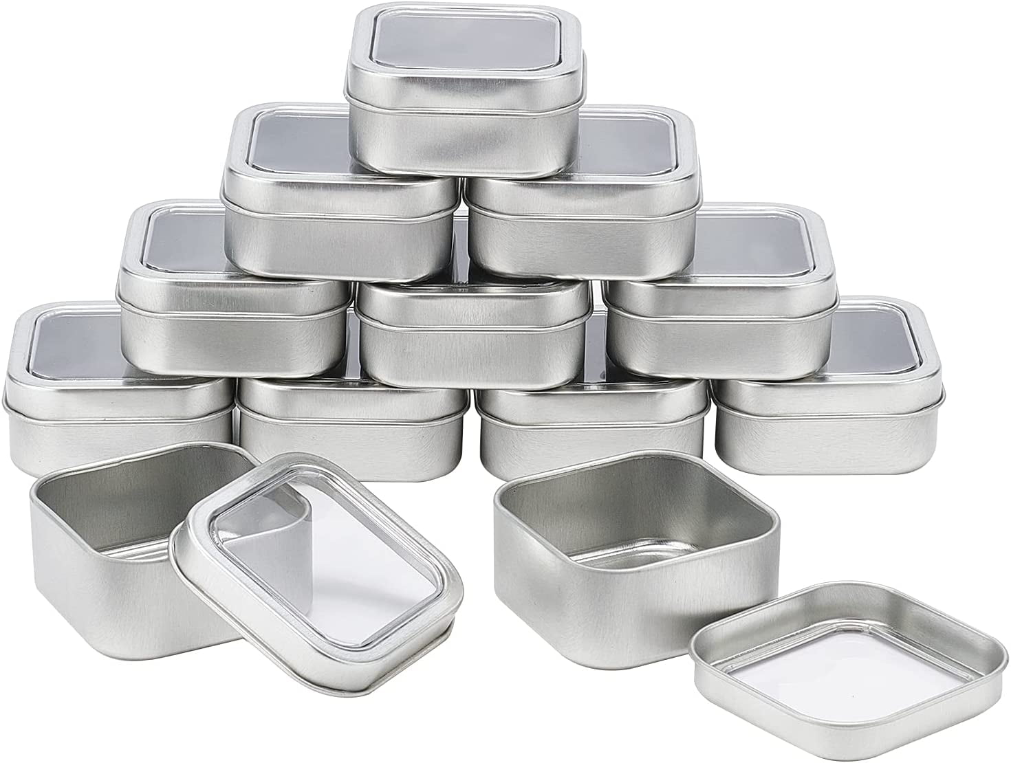 12pcs Metal Tins 2-Ounce Square Silver Empty Iron Tin Containers Candle ...