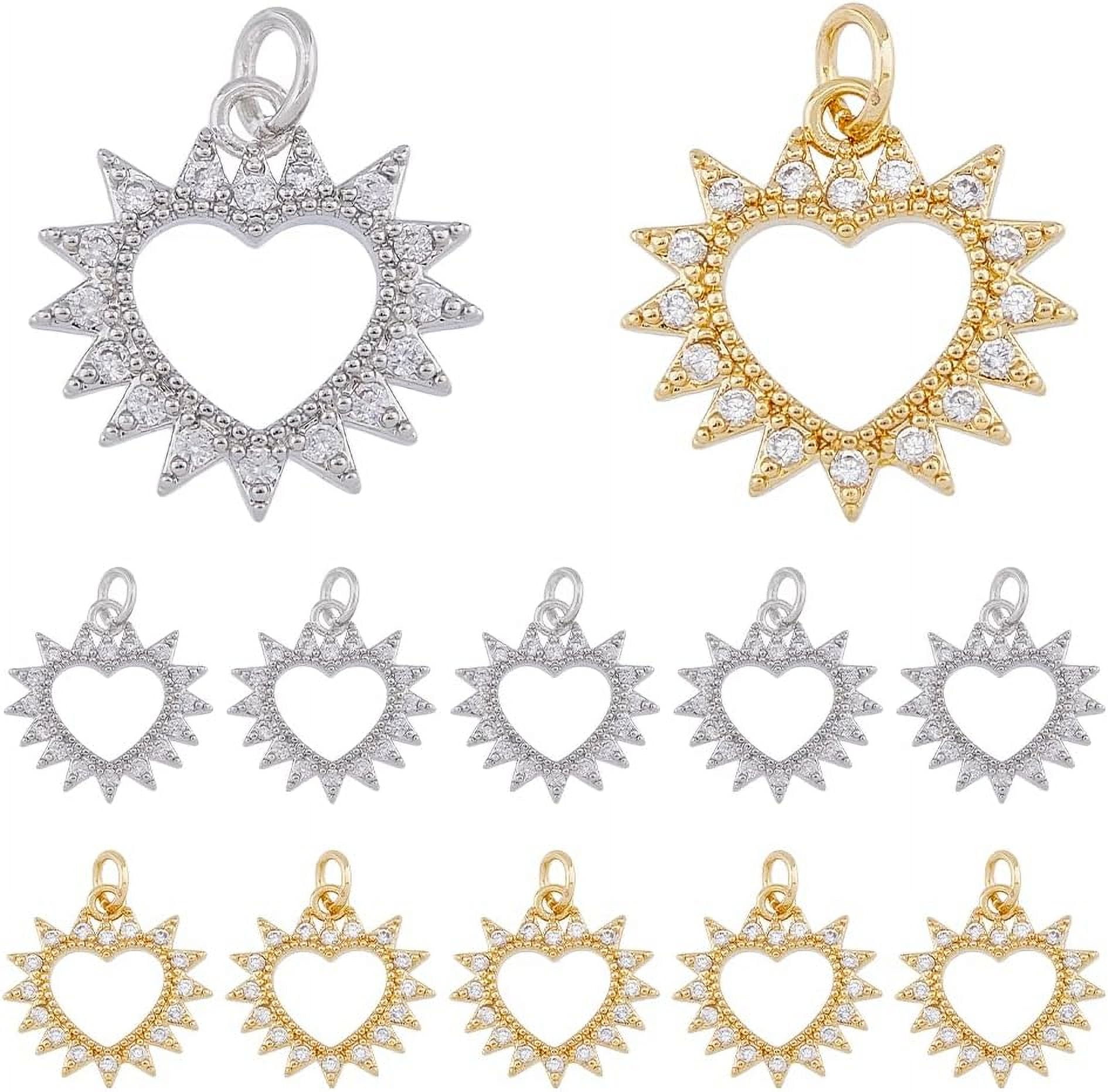 12pcs Micro Pave Heart Charms 2 Colors Clear CZ Heart Pendants Golden ...