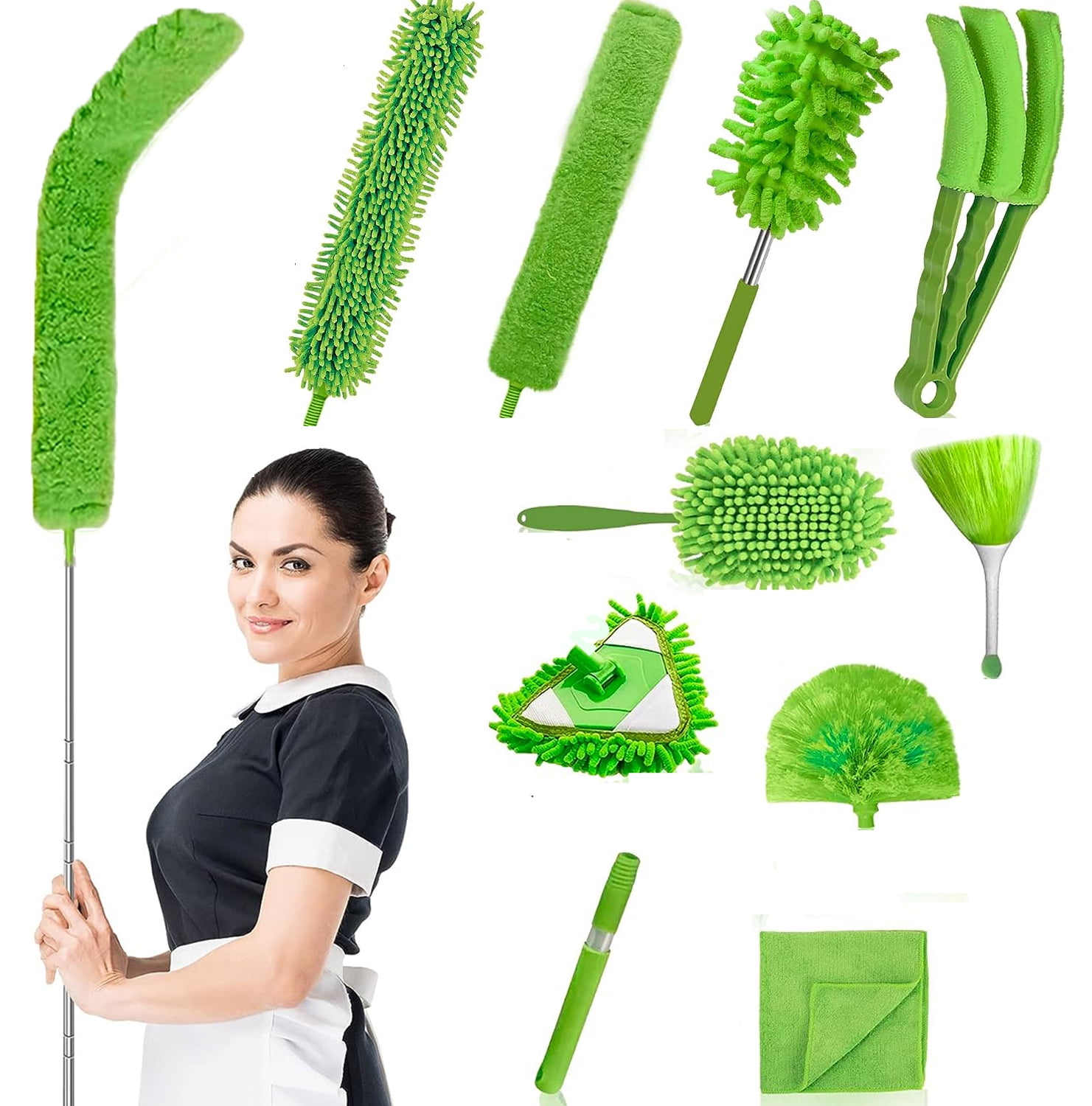12pcs Microfiber Duster Kit for High Ceiling, Extendable Dusters for ...