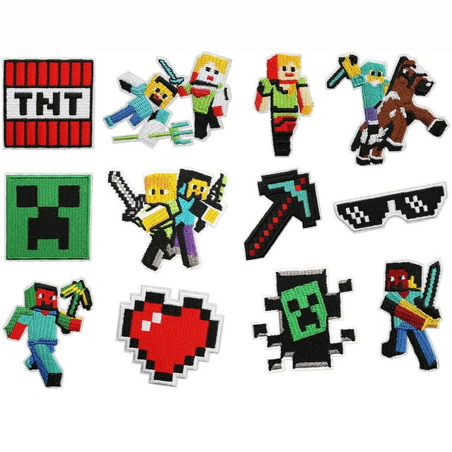 12pcs Minecraft Mosaic World Patches Embroidery Iron On Applique ...