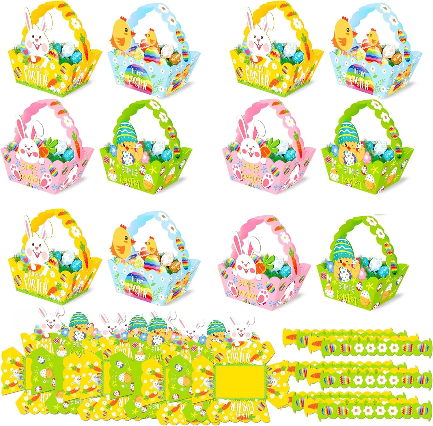 12pcs Mini Easter Baskets Easter Treat Box Happy Gift Boxes with Handles Paper Bulk for kids ...
