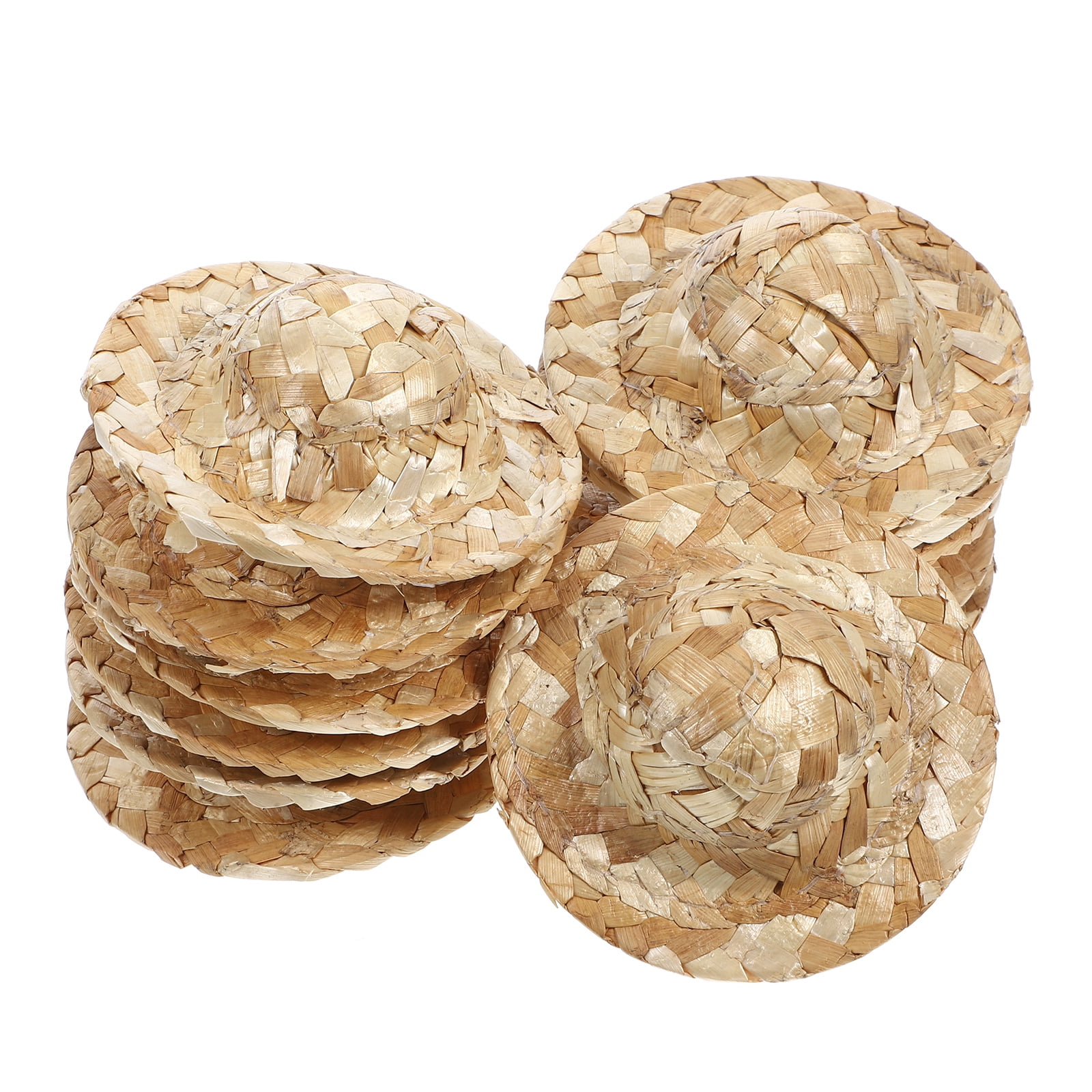 12pcs Mini Straw Knitting Top Hat Dolls Woven Straw Hats Crafts DIY ...