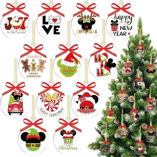 12pcs Mouse Design Clear Christmas Acrylic Ornaments,Round Craft ...