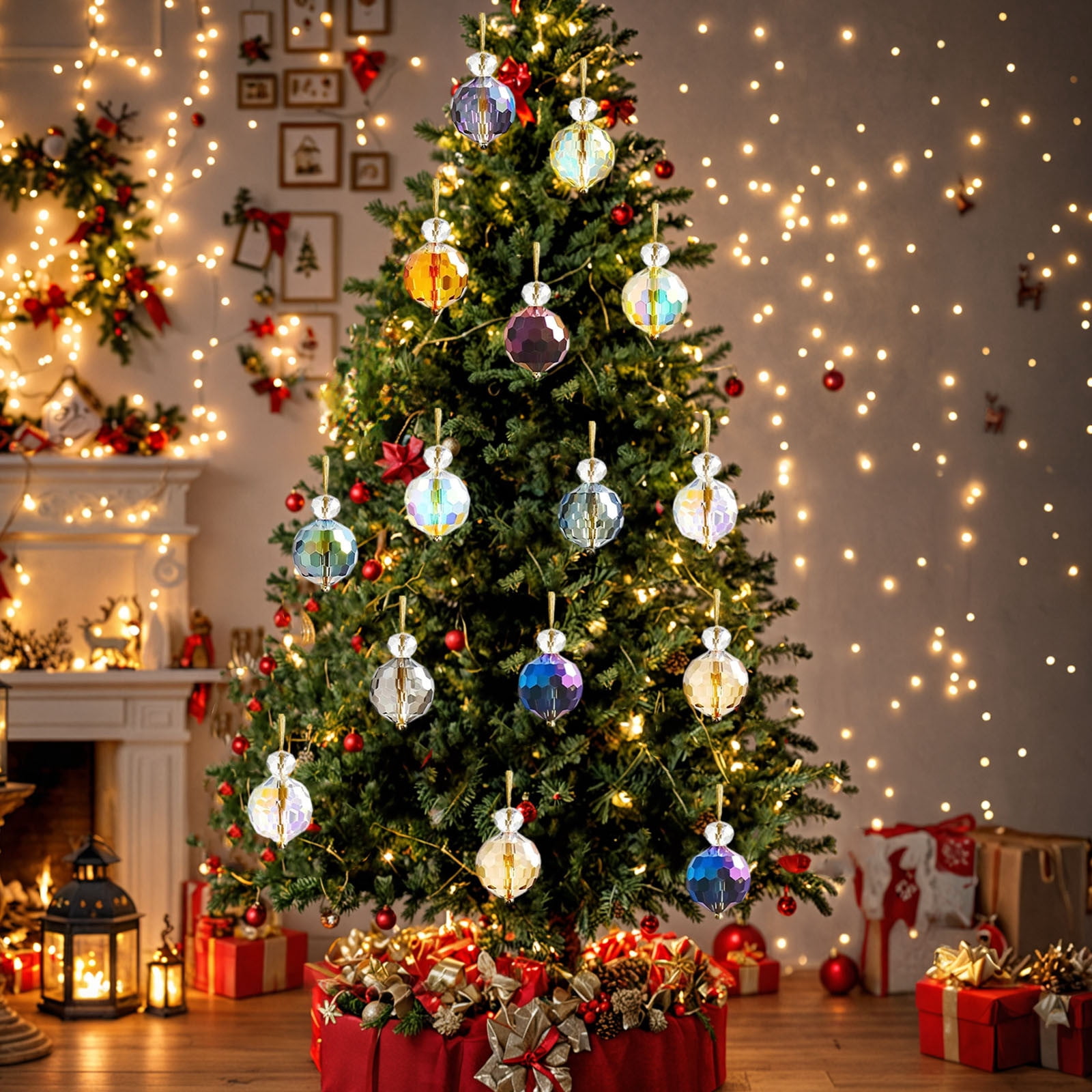 12pcs Multi-Color Crystal Ball Ornaments - Christmas Prism Glass Ball ...