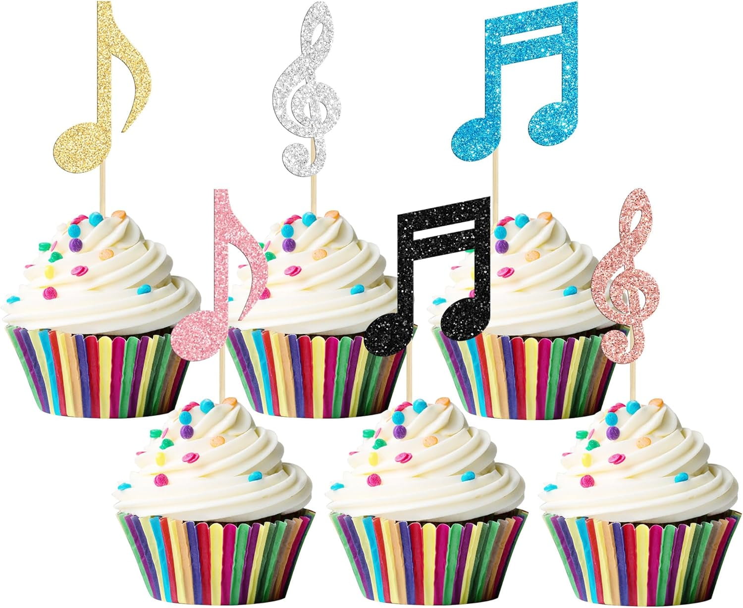 12pcs Music Notes Cupcake Toppers Glitter Musical Symbol Cupcake Picks ...
