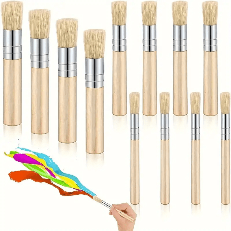 12pcs Natural Bristle Wooden Stencil Brushes Set for Acrylic, Oil ...