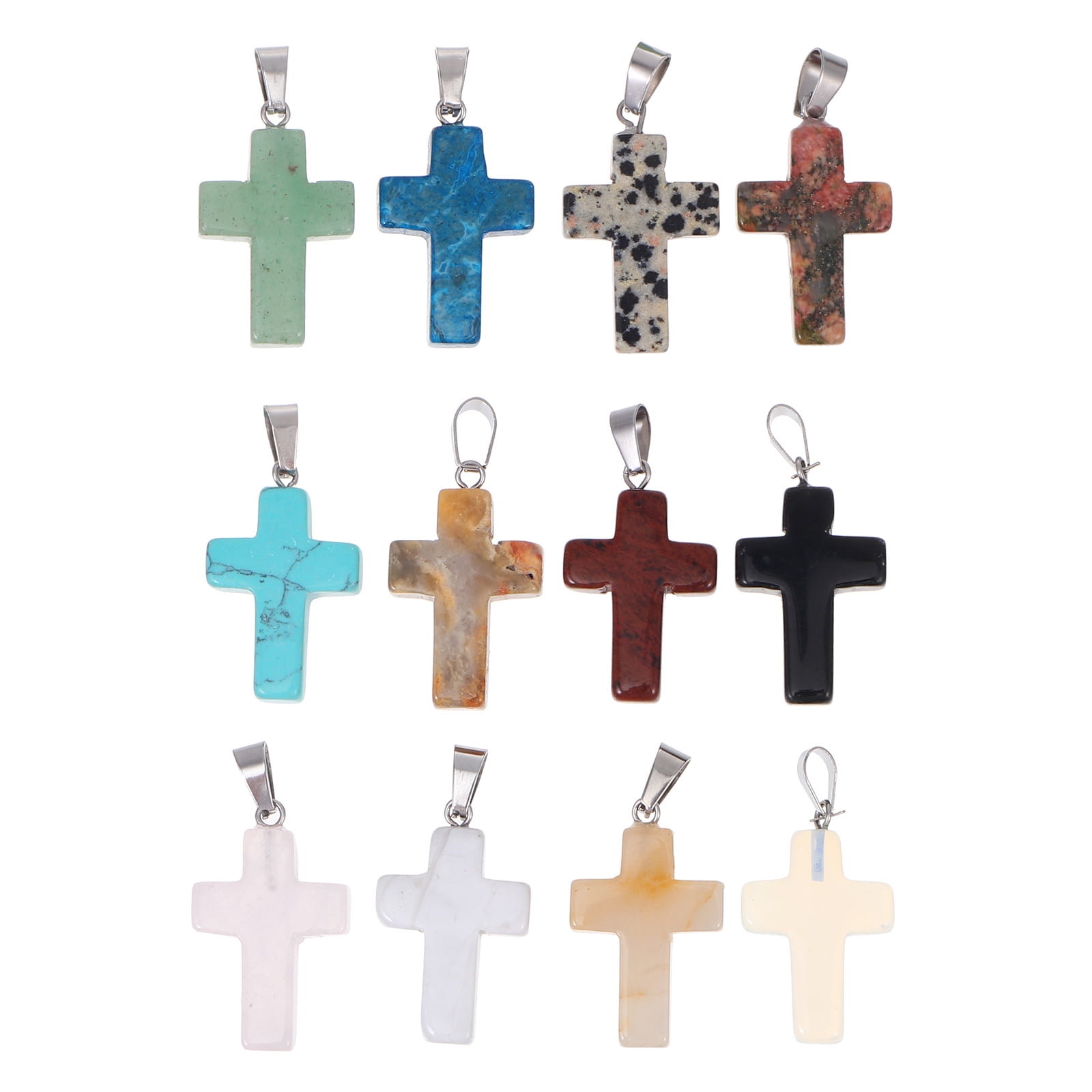 12pcs Natural Stone Pendant Cross Healing Charms for Jewelry Making DIY ...