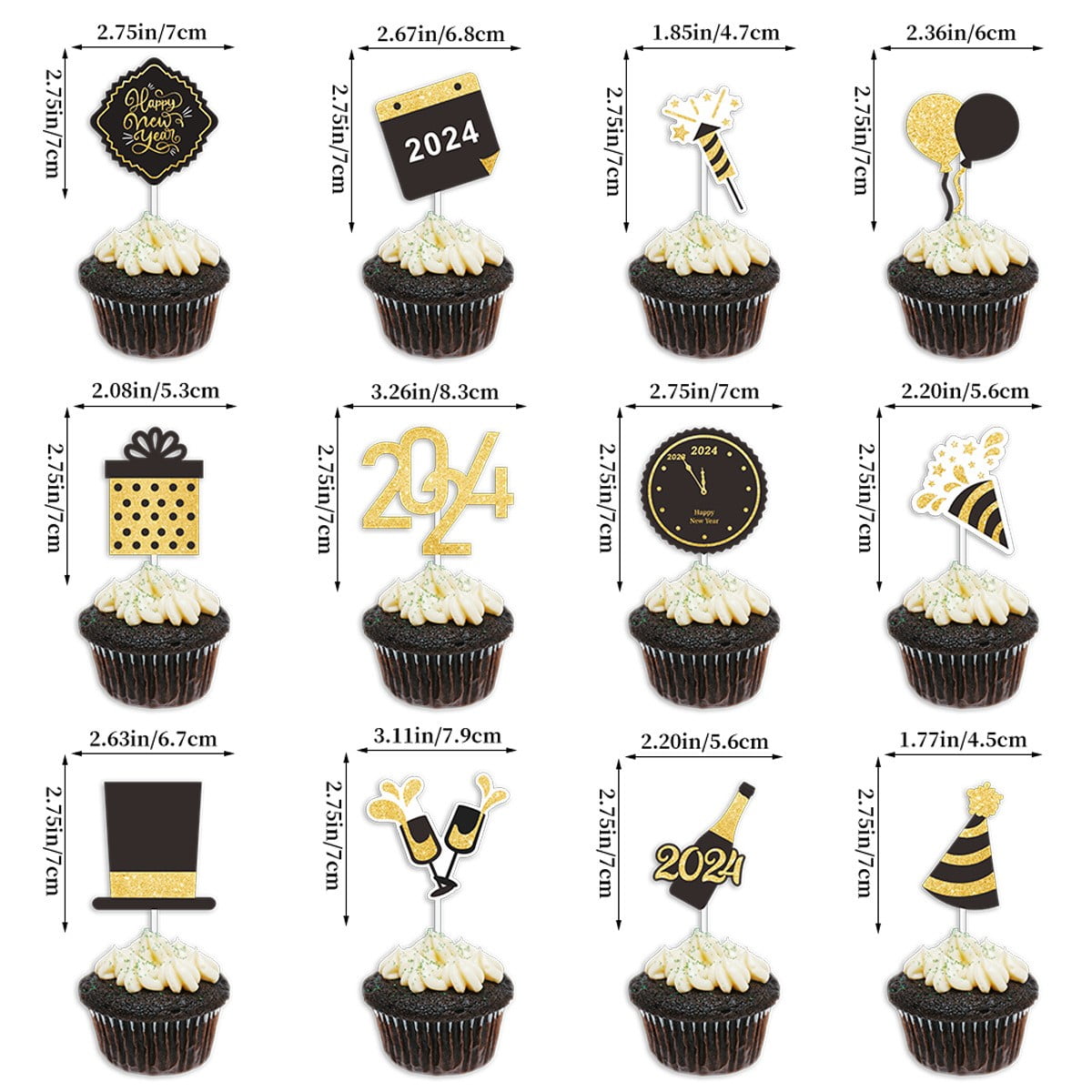 12pcs New Year Party Cupcake Toppers Cake Picks New Year Themed Cake ...