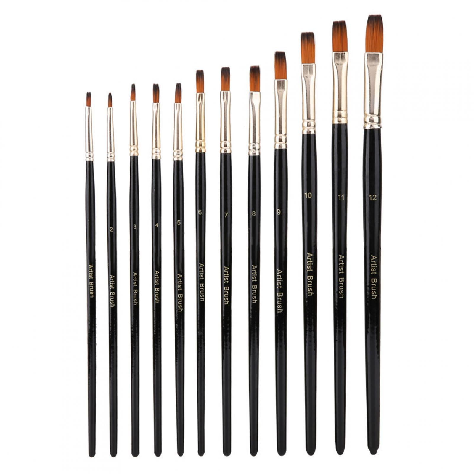 12pcs Nylon Hair Art Oil Acrylic Painting Brushes Flat Tip Artist ...