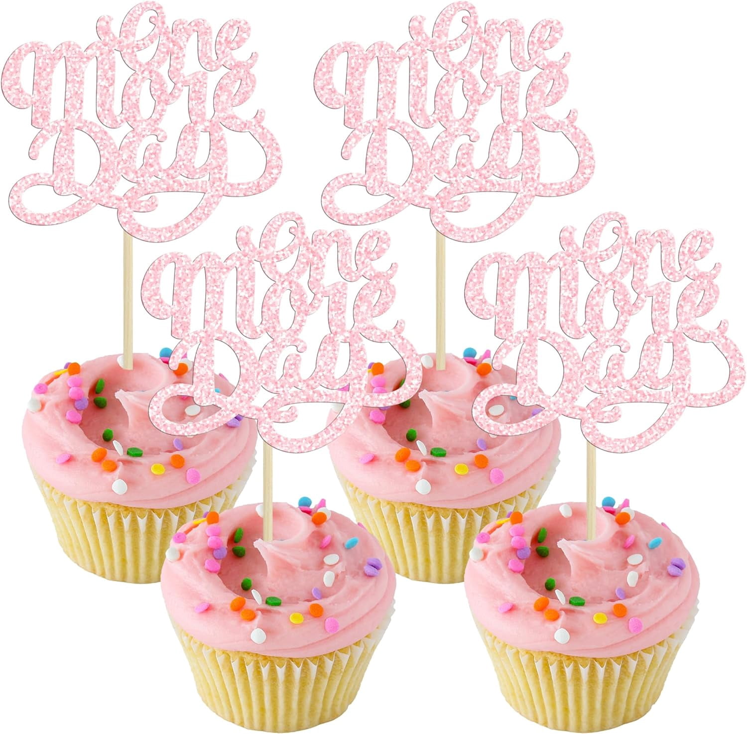 12pcs One More Day Cupcake Toppers, Pink Glitter Cupcake Picks for ...