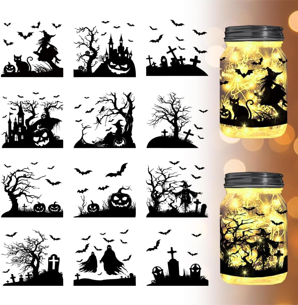 12pcs PVC Halloween Pumpkins Silhouette Cutouts Decals Witches ...