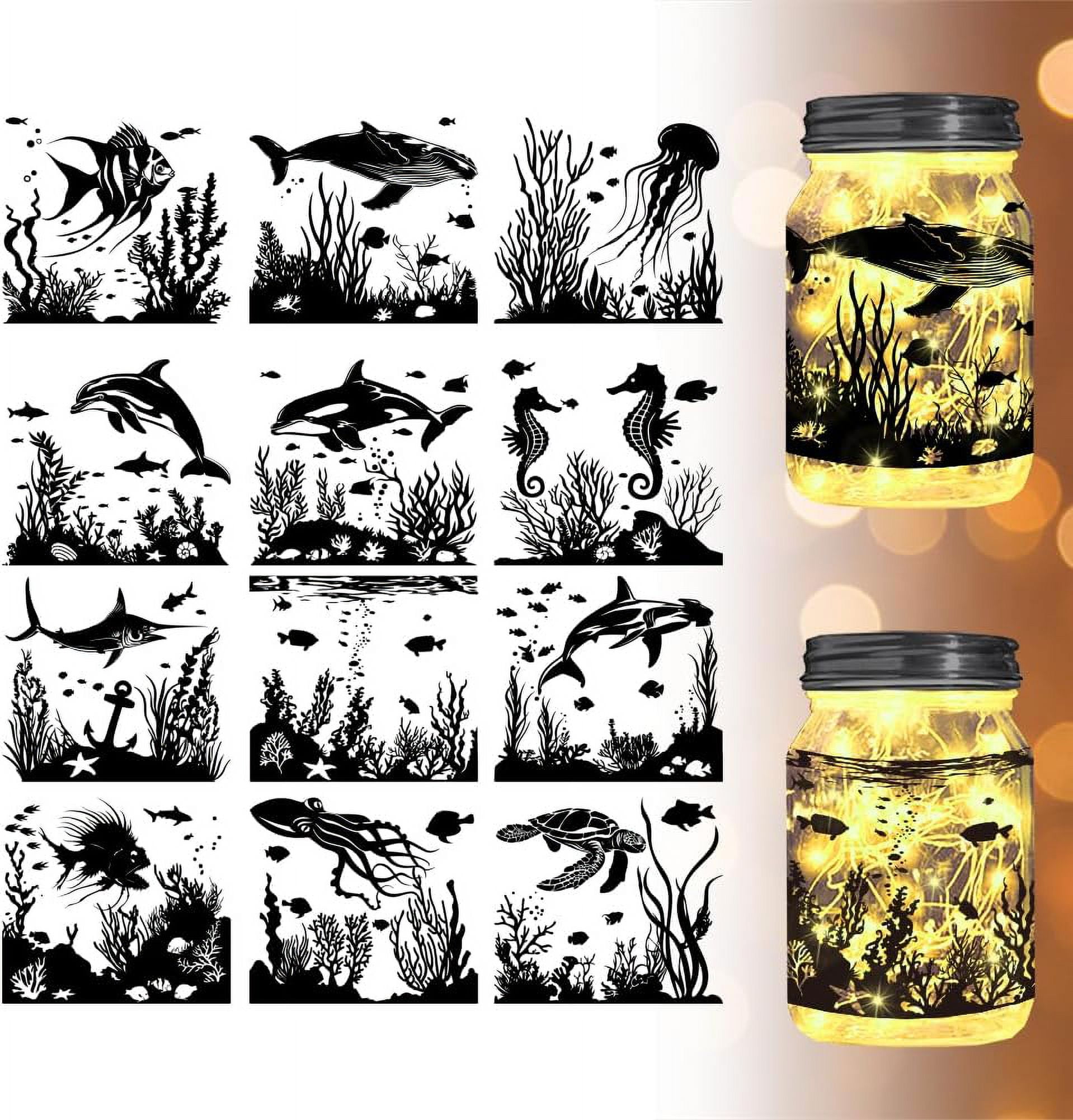 12pcs PVC Sea Animals Silhouette Cutouts Decals Whale Shark Medusa ...