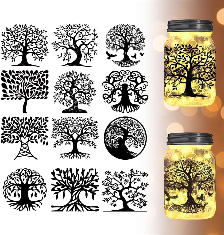 12pcs PVC Tree of Life Silhouette Cutouts Decals Tree Silhouette ...