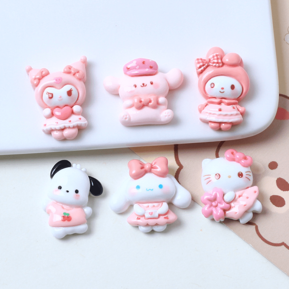 12pcs Pink Cartoon Sanrio Resin Flatback Charms, Kawaii DIY Craft ...