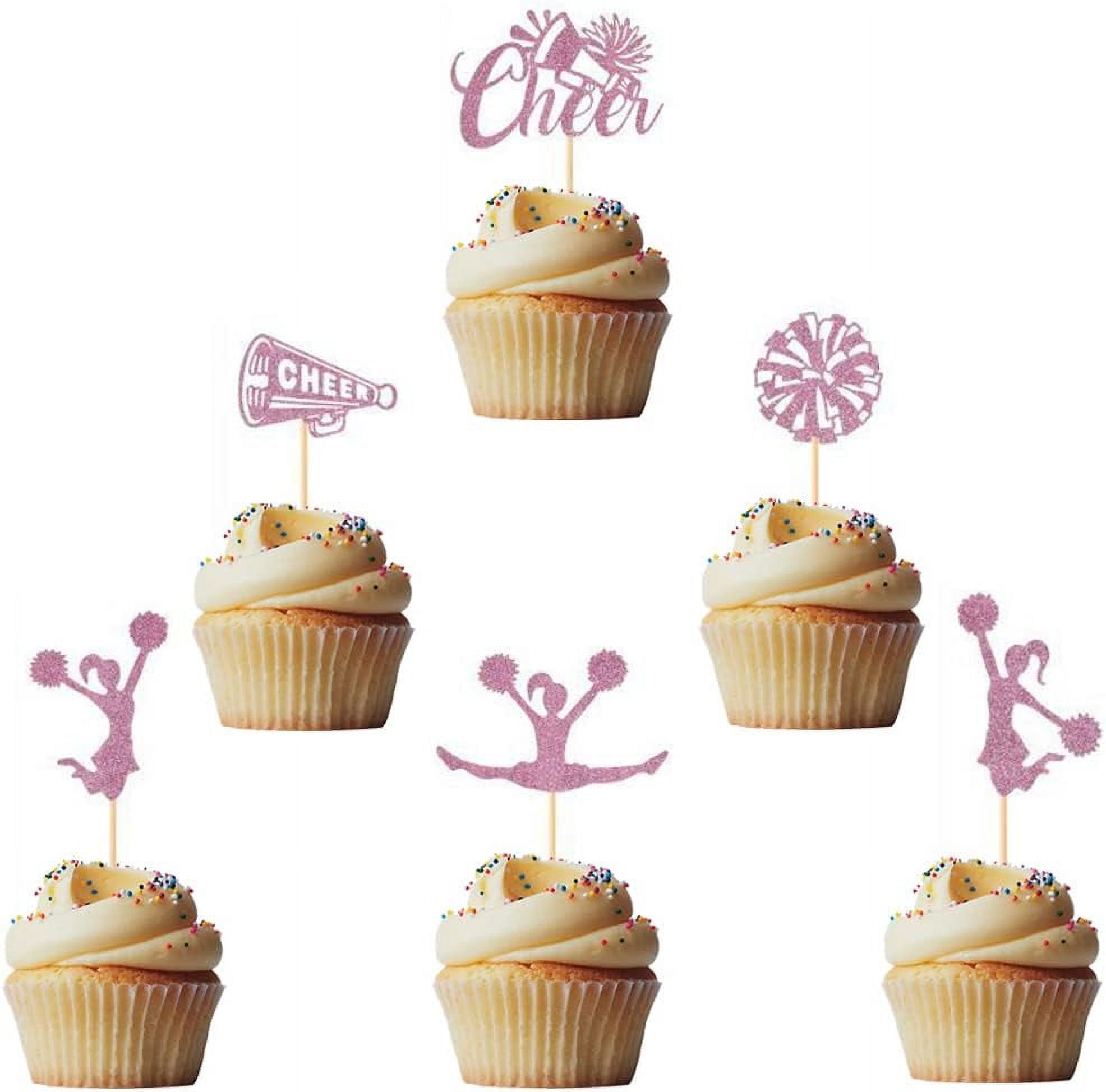 12pcs Pink Glitter Cheerleading Gymnastics Cupcake Toppers with ...