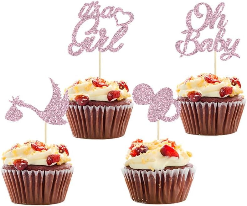 12pcs Pink Glitter It's a Boy Cupcake Toppers Oh Baby Pacifier Swan ...