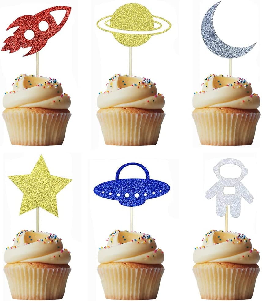 12pcs Planet Rocket Moon Star Space Astronaut Cupcake Toppers for Outer ...