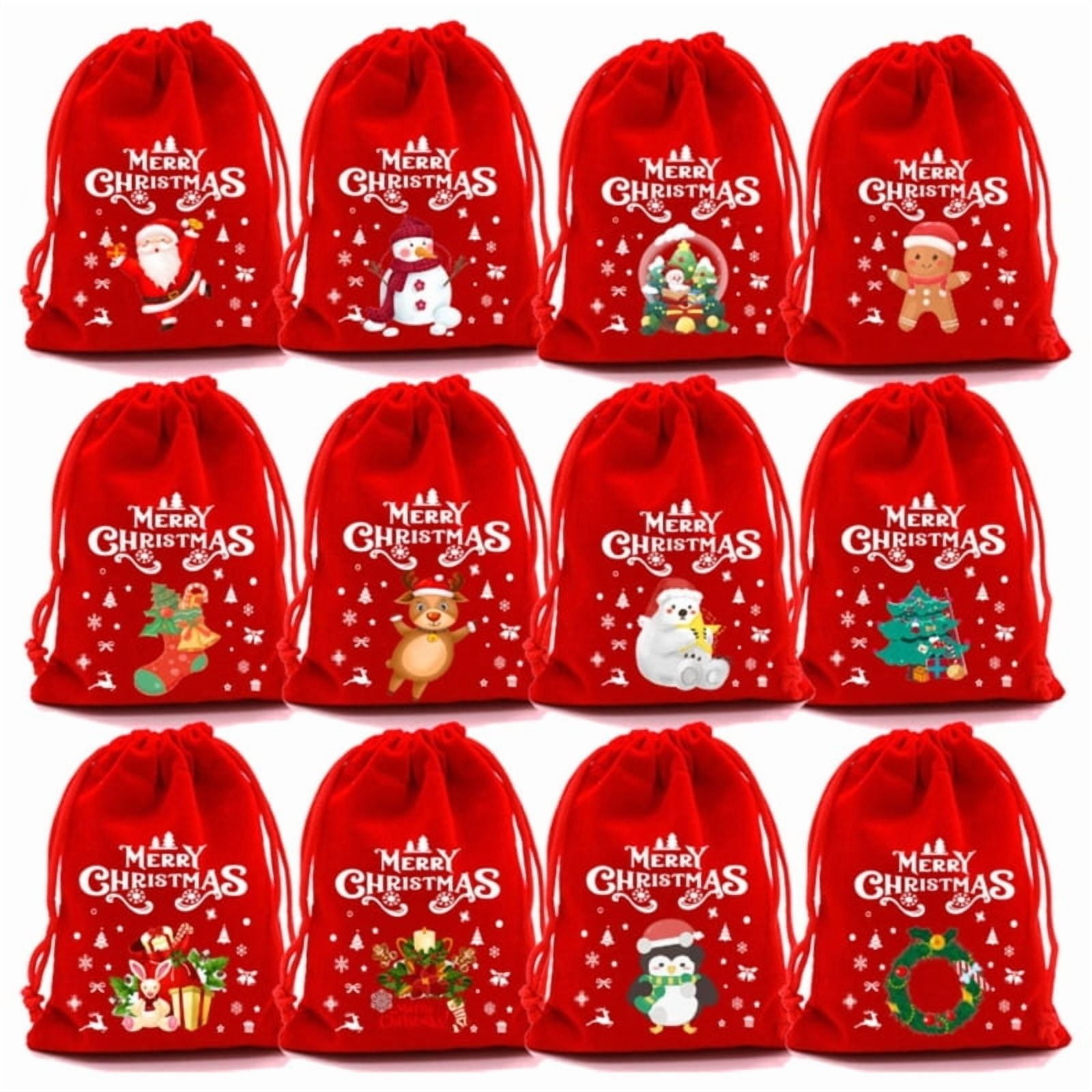 12pcs Plush Christmas Drawstring Bags For Small Gifts And DIY Crafts ...