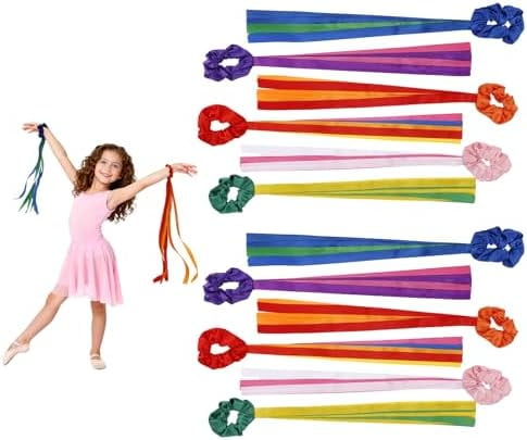 12pcs Rainbow Dance Ribbons, Dancing Children Ribbon Wrist Hand Held ...