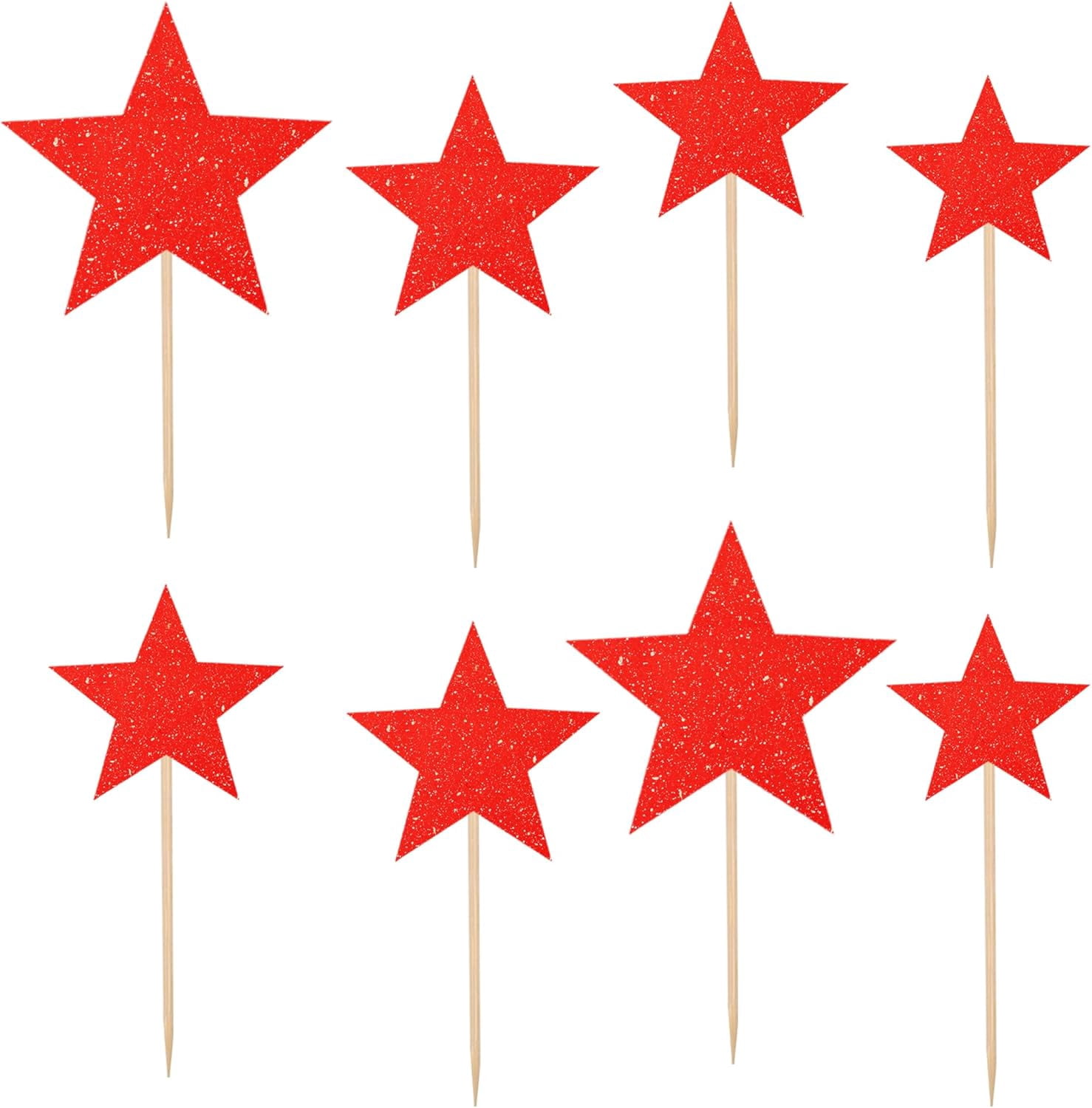 12pcs Red Glitter Star Cupcake Toppers, Patriotic/Valentine's Day Party ...