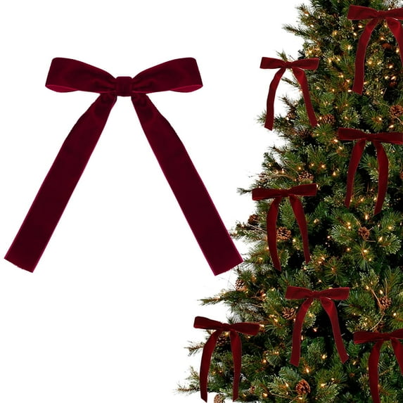 12pcs Red Velvet Bows for Christmas Tree Decorations Wreath Burgundy ...