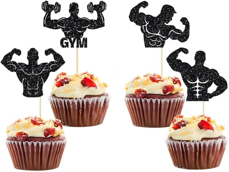 12pcs Robust Muscle Man Silhouette Cupcake Topper, Bodybuilder Strong ...