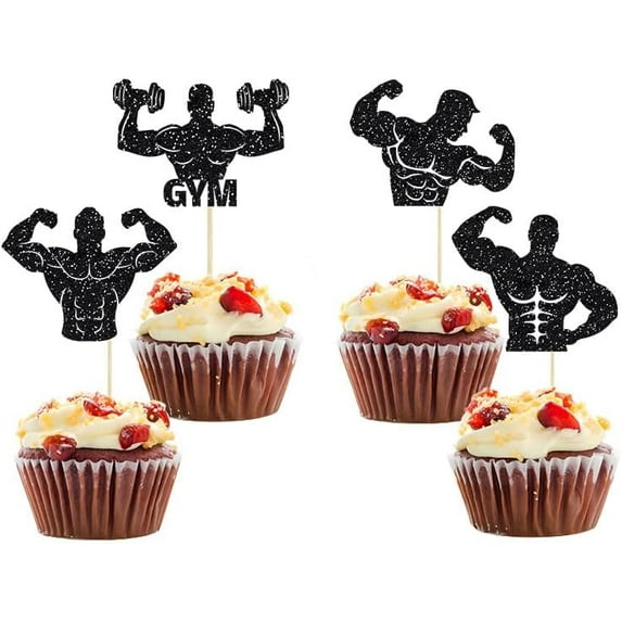 12pcs Robust Muscle Man Silhouette Cupcake Topper, Bodybuilder Strong ...