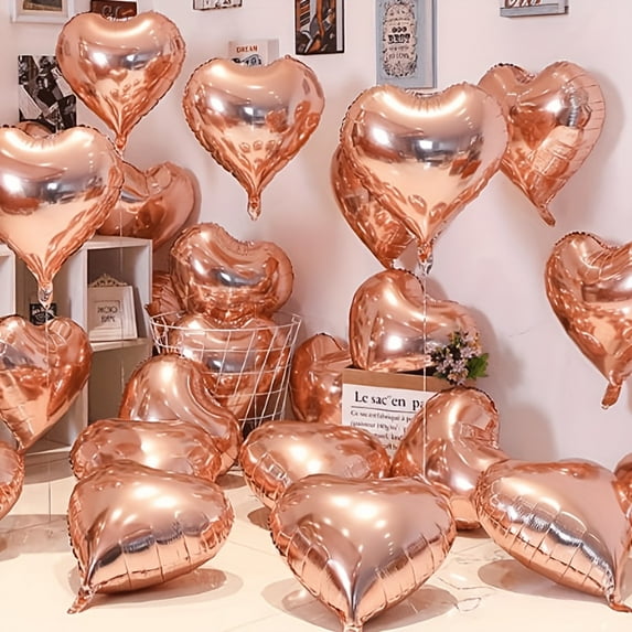12pcs Rose Golden Heart Shaped Foil Balloons - Helium-Ready Large 10 ...