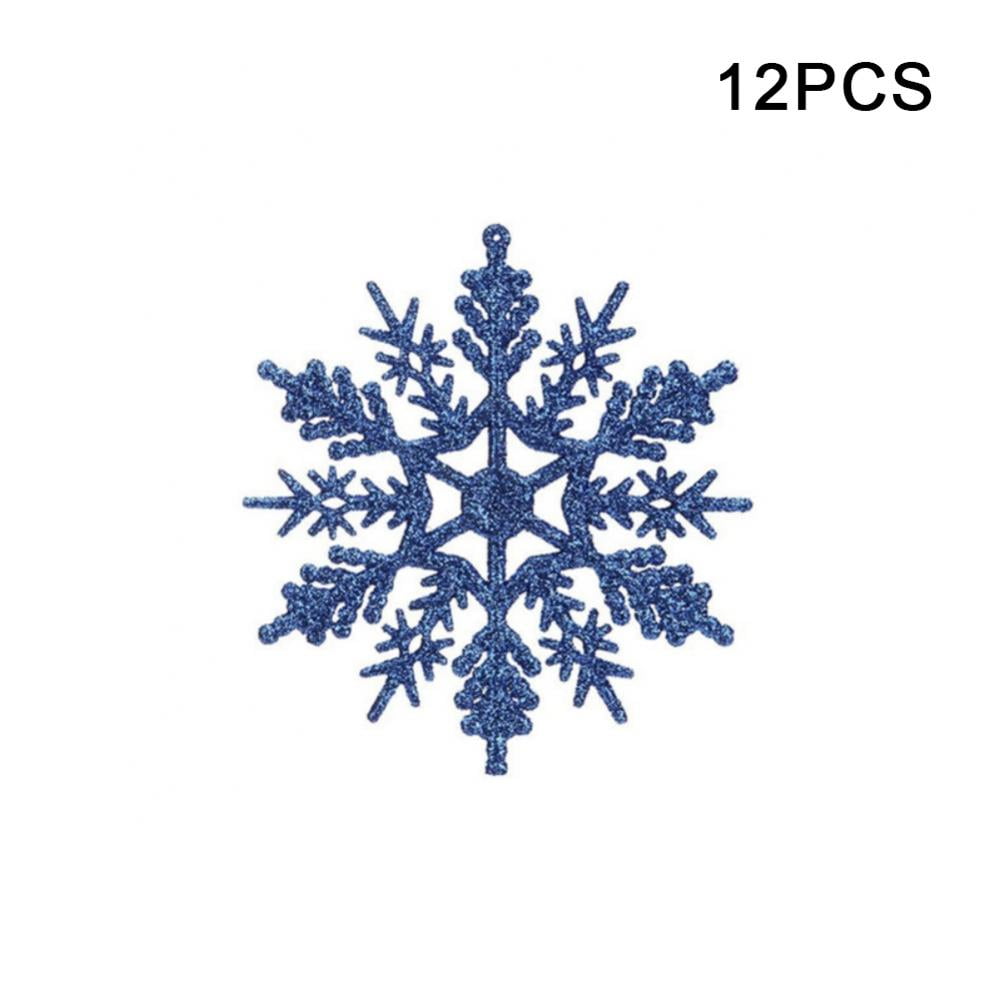 12pcs Royal Blue Snowflake Ornaments Plastic Glitter Snow Flakes ...