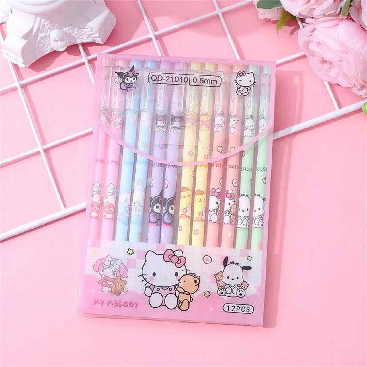 12pcs Sanrio Characters Erasable Neutral Pens Kawaii Hello Kitty Kuromi ...