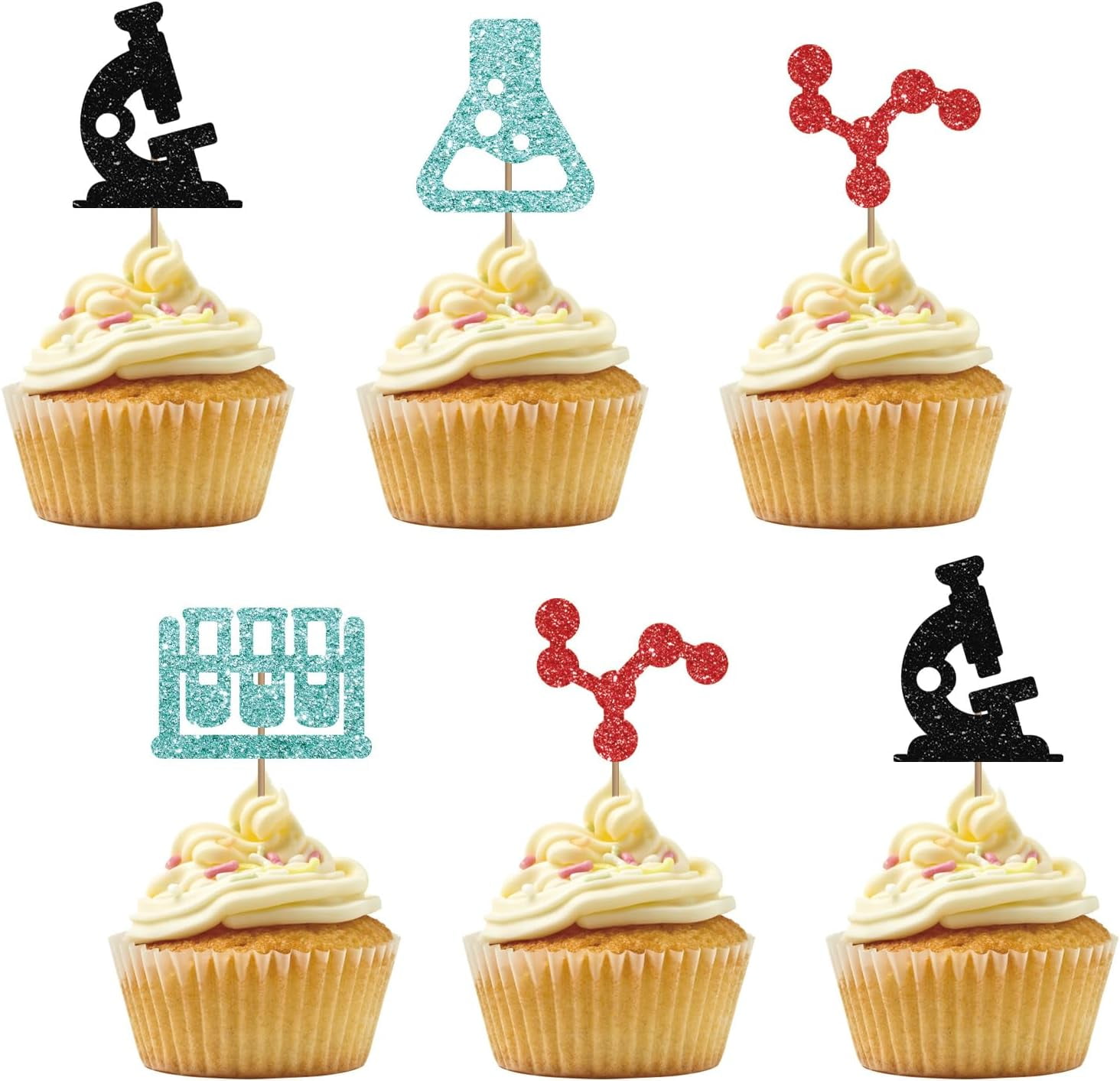 12pcs Science Cupcake Toppers for Chemistry Theme Baby Shower, Black & Blue Glitter Science ...