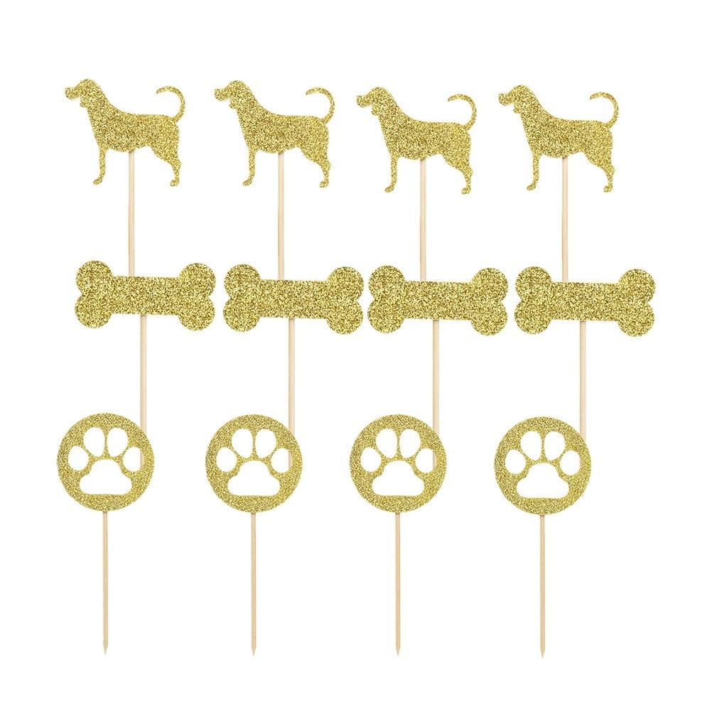 12pcs Shining Dog Cake Topper Bone Footprint Decor Insert for Kid ...