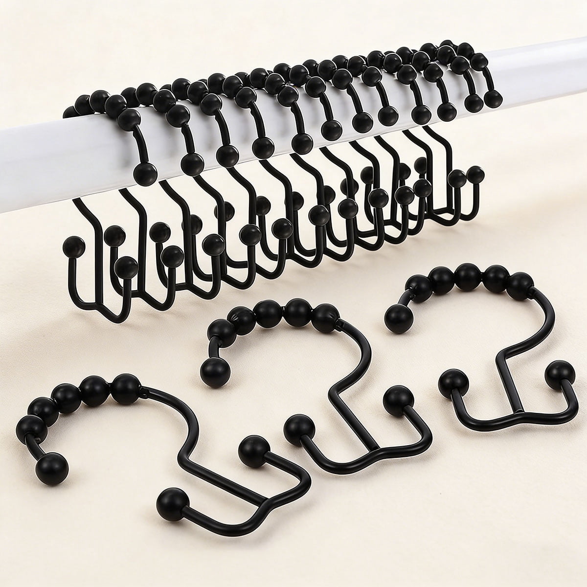 12pcs Shower Curtain Hooks, Metal Double Glide Shower Curtain Rings ...