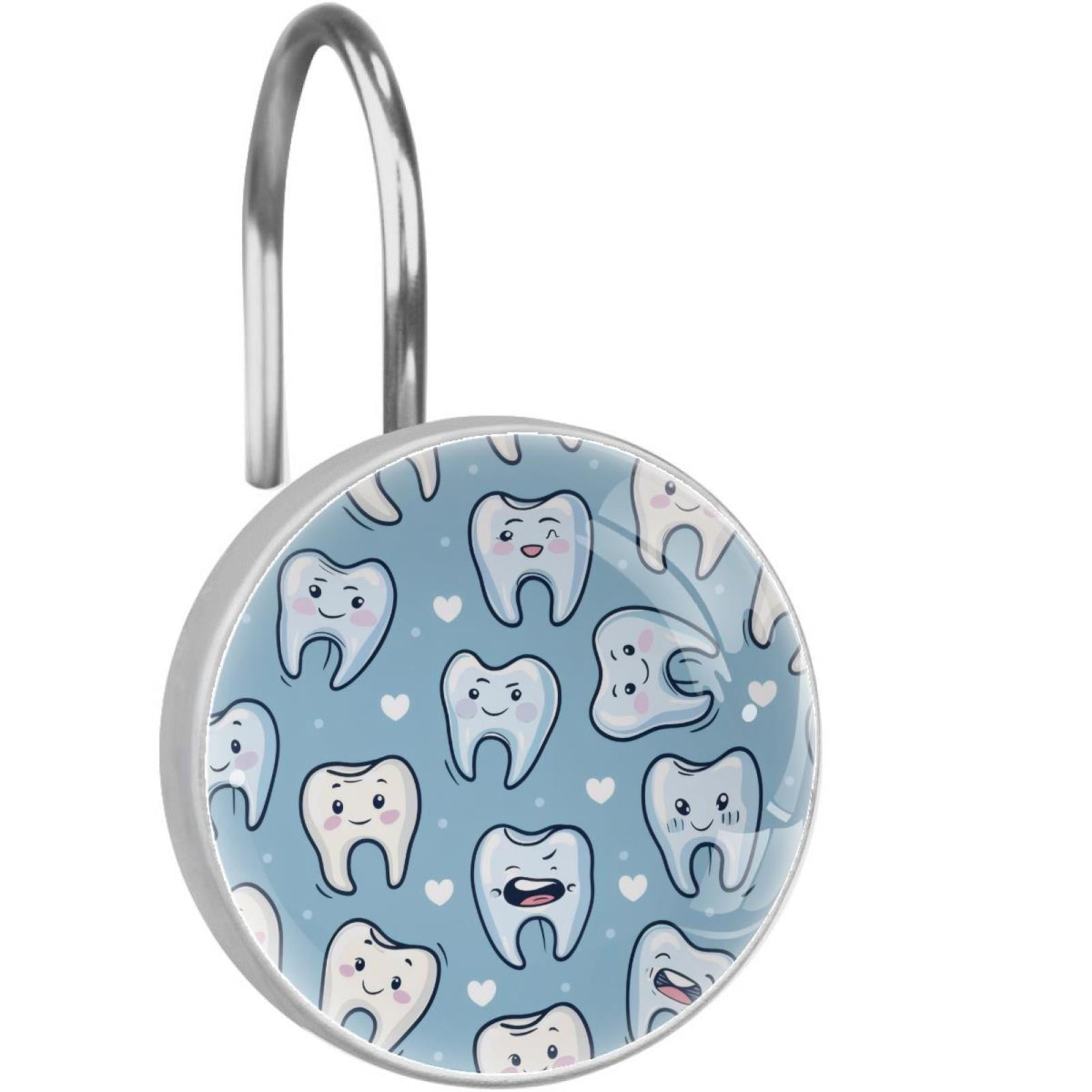 12pcs Shower Curtain Hooks, Teeth Pattern Decorative Shower Curtain ...