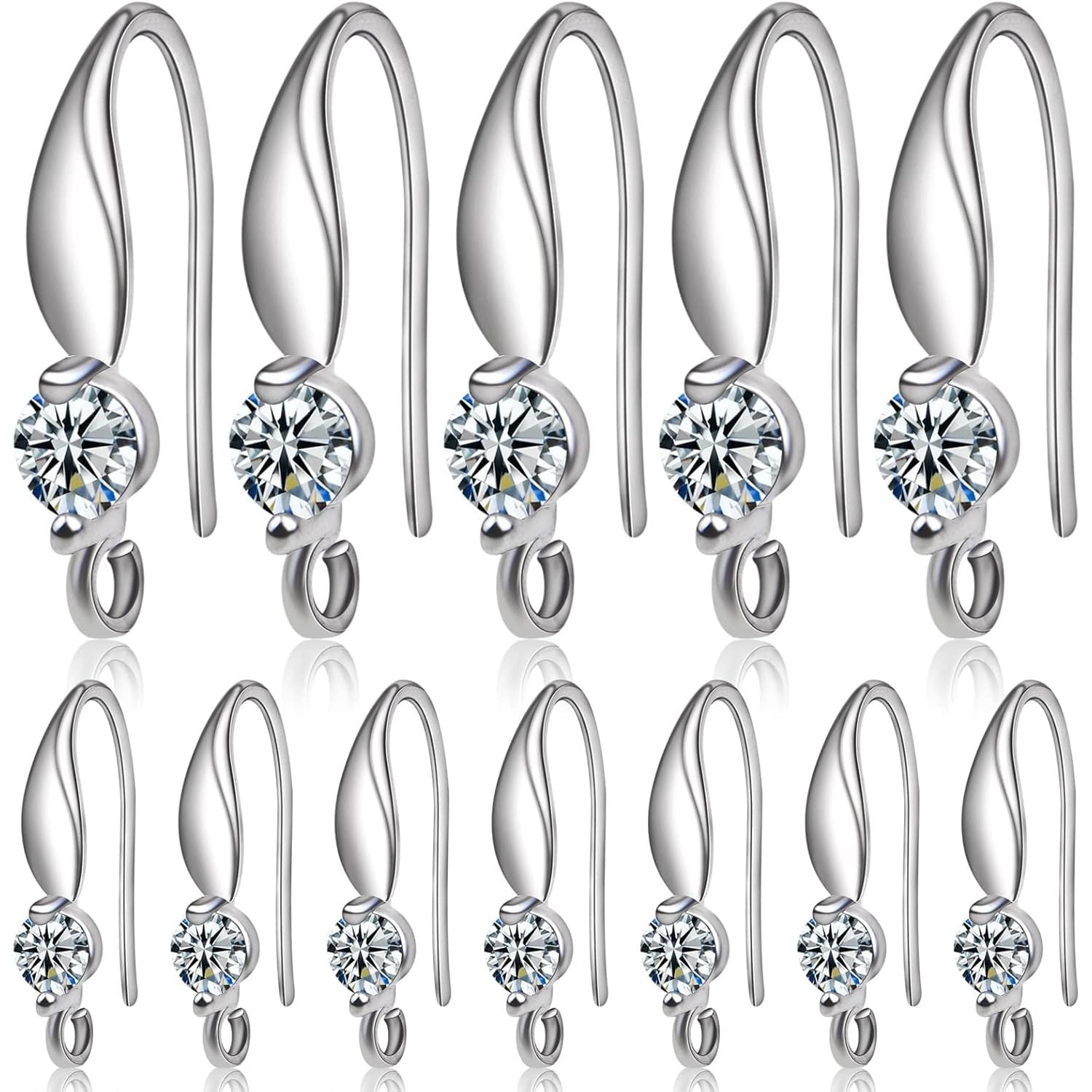 12pcs Silver Plated Rhinestone Earring Hooks Brass Ear Wire Fish Hooks ...