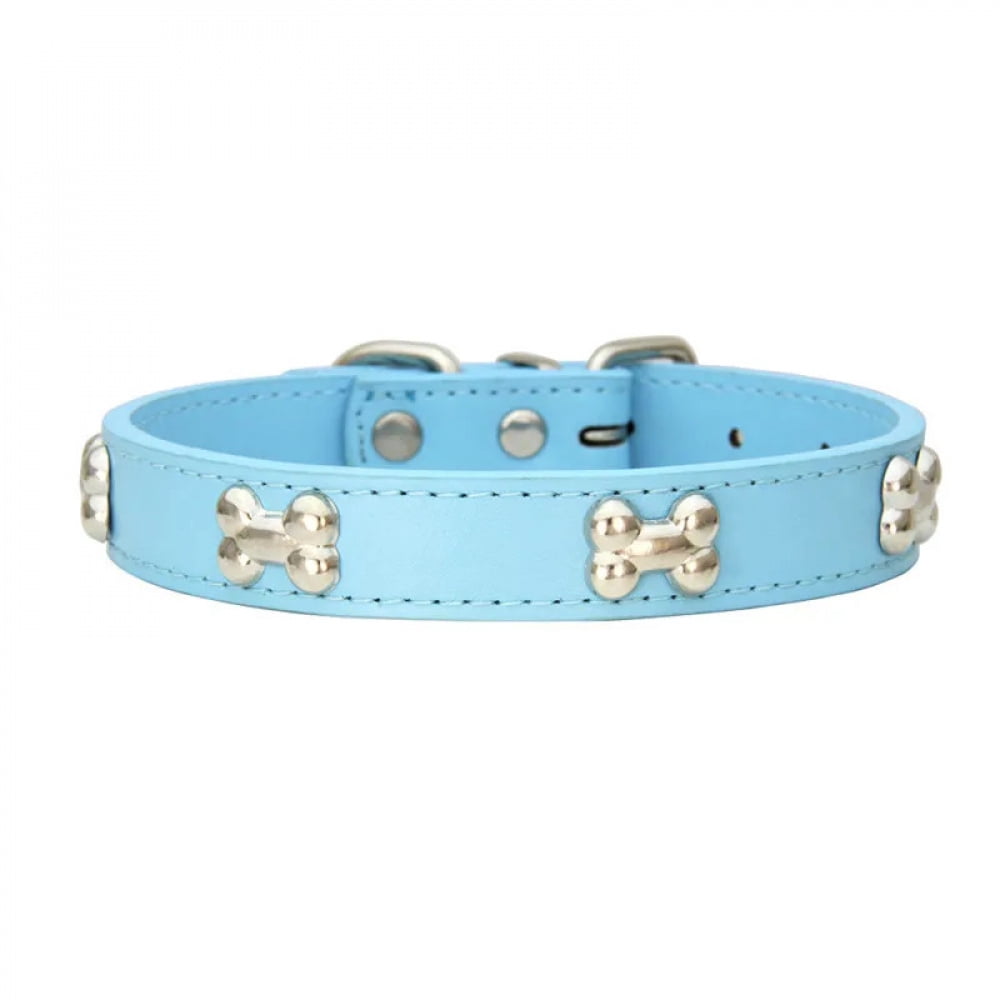 Bone Leather Durable Pet Dog Collars Puppy Pug Collars for Small Large ...