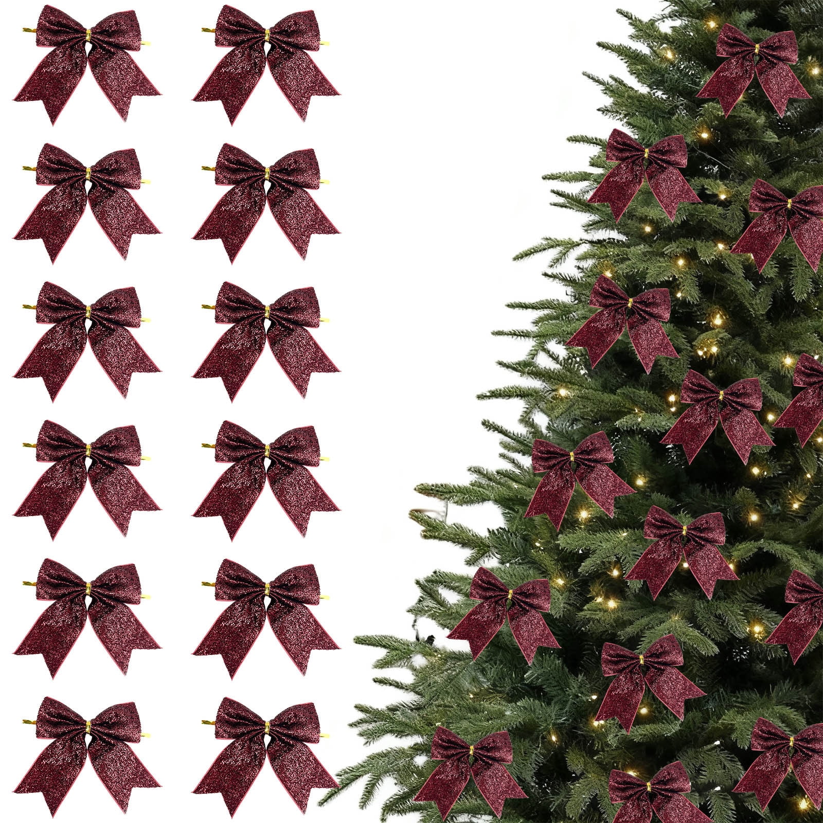 12pcs Small Bow Christmas Tree Ornaments - Cute Mini Bow Hanging ...