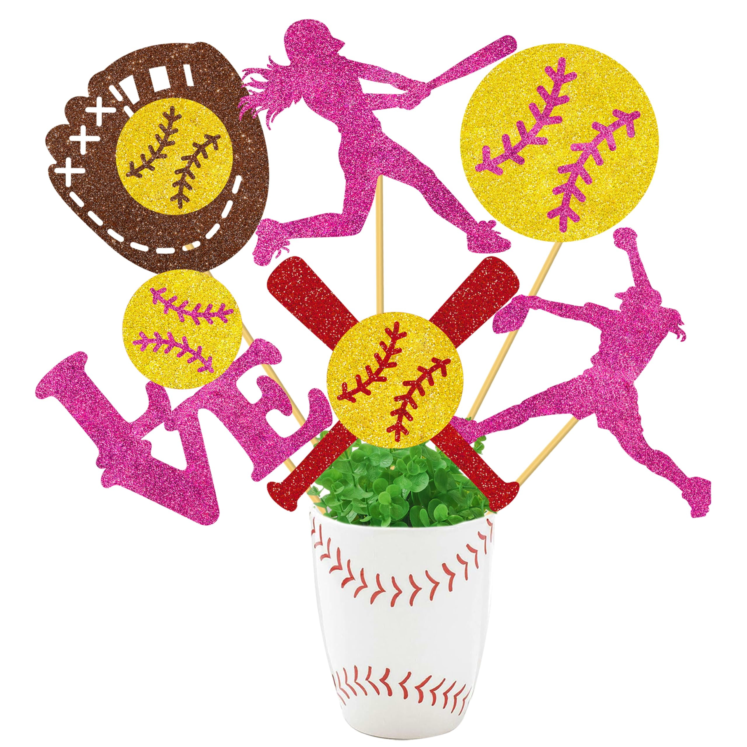 12pcs Softball Centerpiece DHF10 Sticks Glitter Softball Birthday ...