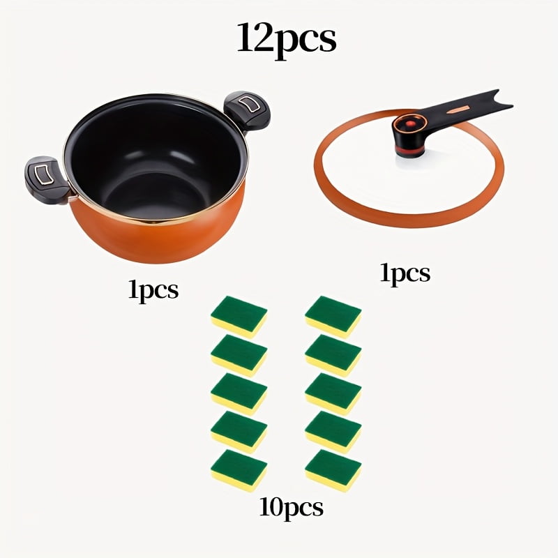 12pcs Soup Pot Set with Lid & 10 Sponge Brushes - Heavy-Duty Iron ...