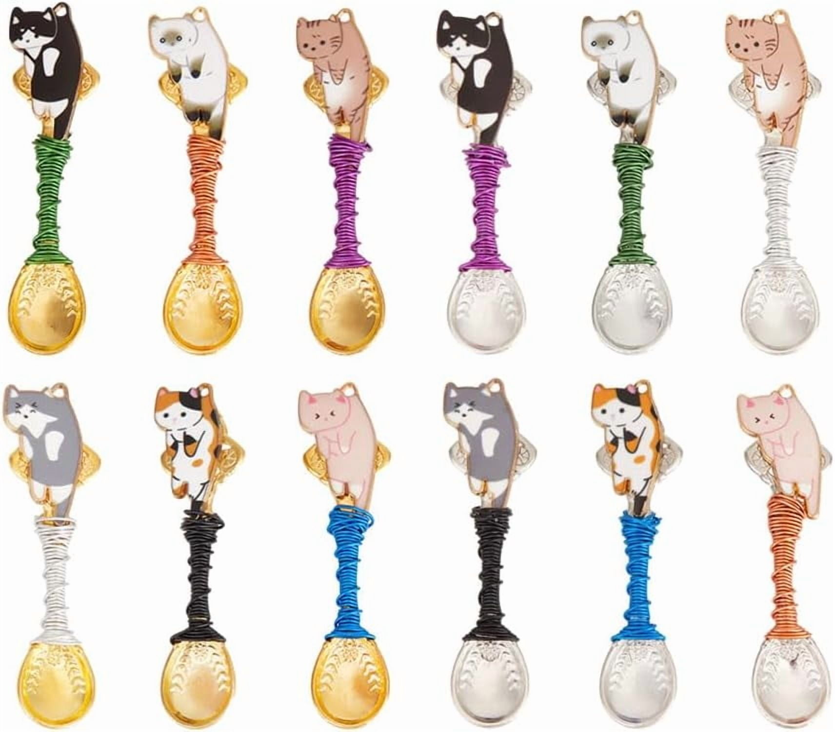 12pcs Spoon Alloy Charms Wire Wrapped Spoon Pendants with Enamel Cat ...