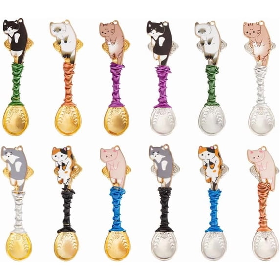 12pcs Spoon Alloy Charms Wire Wrapped Spoon Pendants with Enamel Cat ...