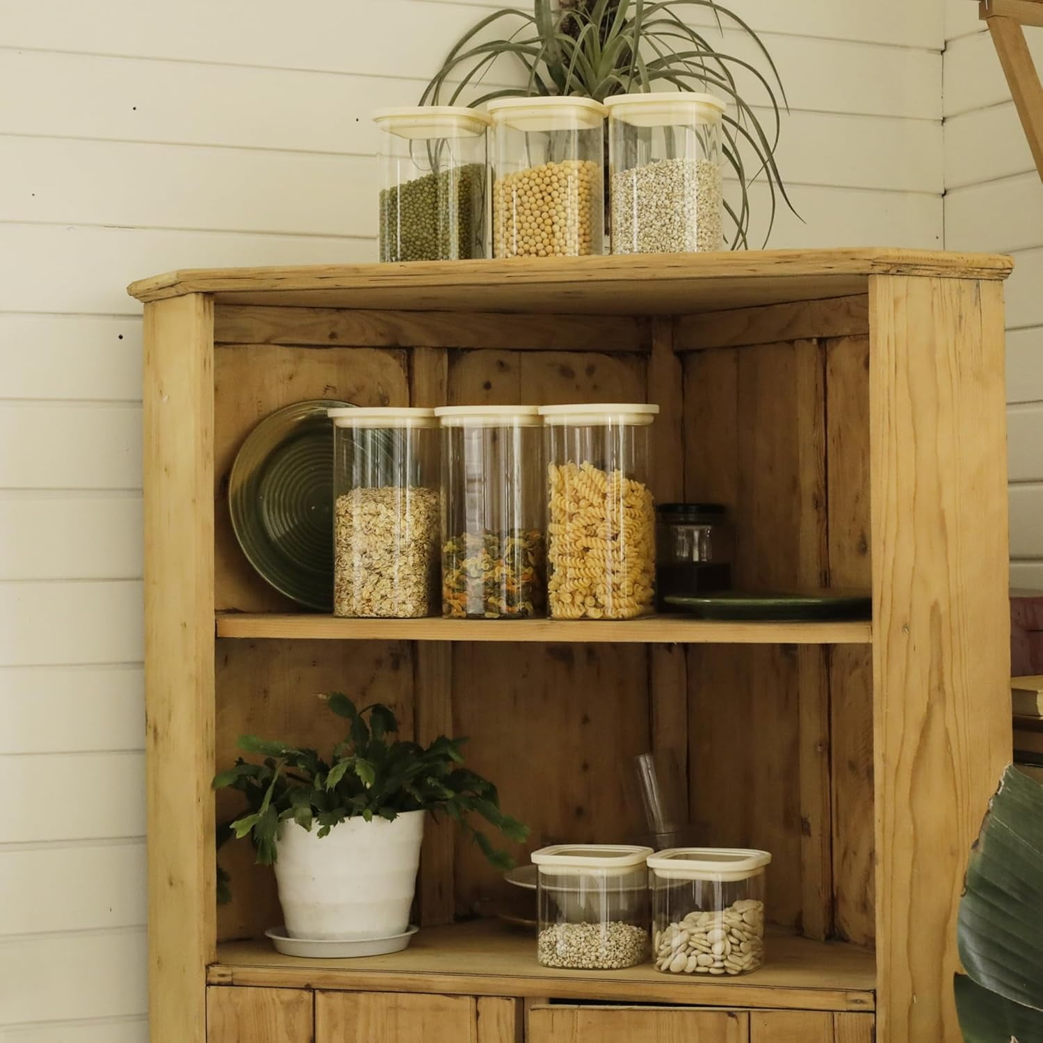 12pcs Square Glass Pantry Storage Containers with See Through Lids ...