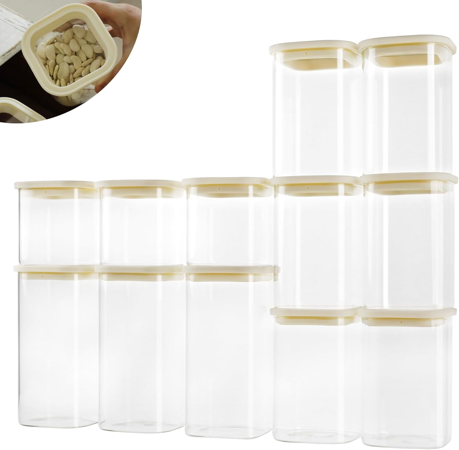 12pcs Square Pantry Glass Jars with Clear Airtight Lids Kitchen ...