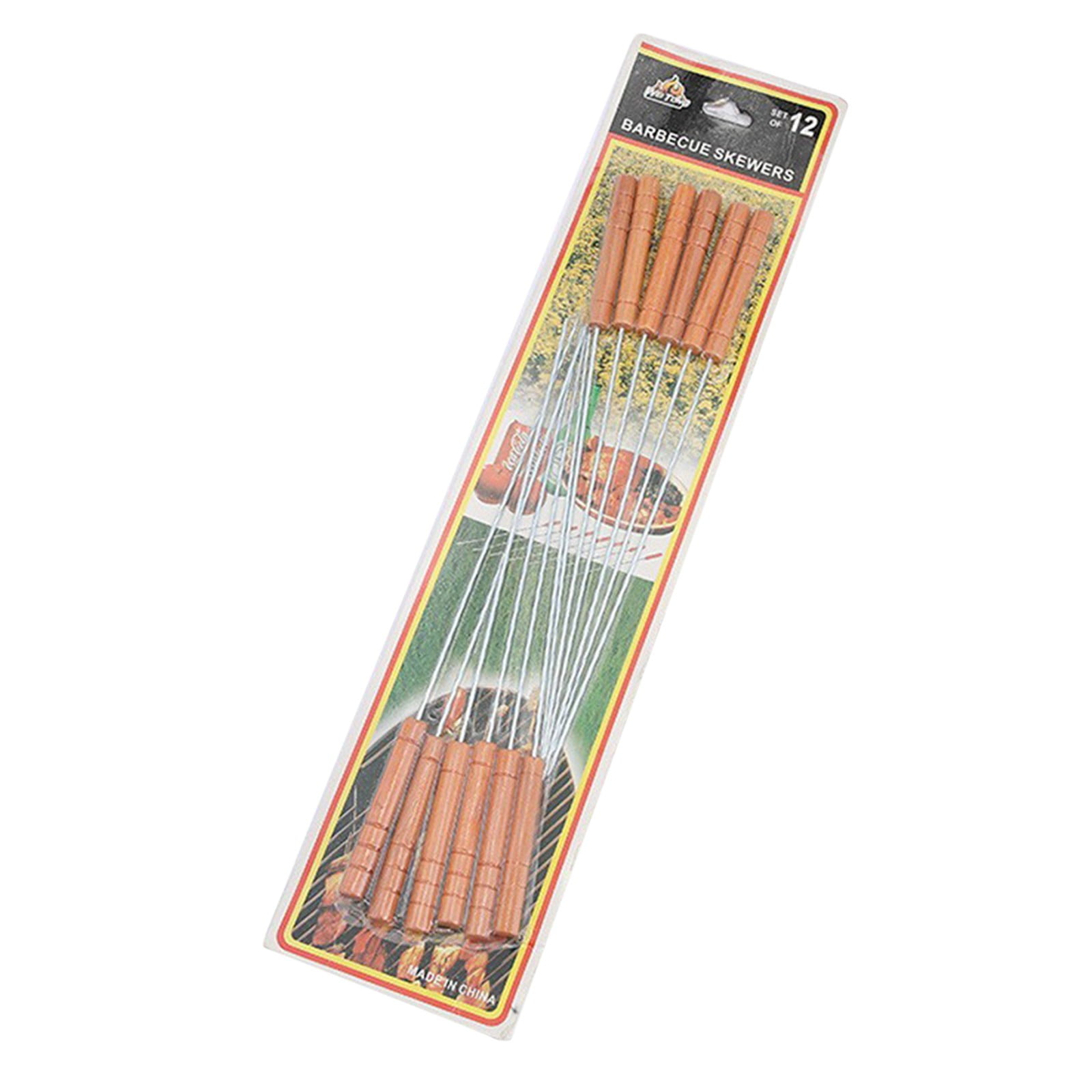 12pcs Stainless BBQ Tool With Wooden Handle Lamb Skewer BBQ Stick ...