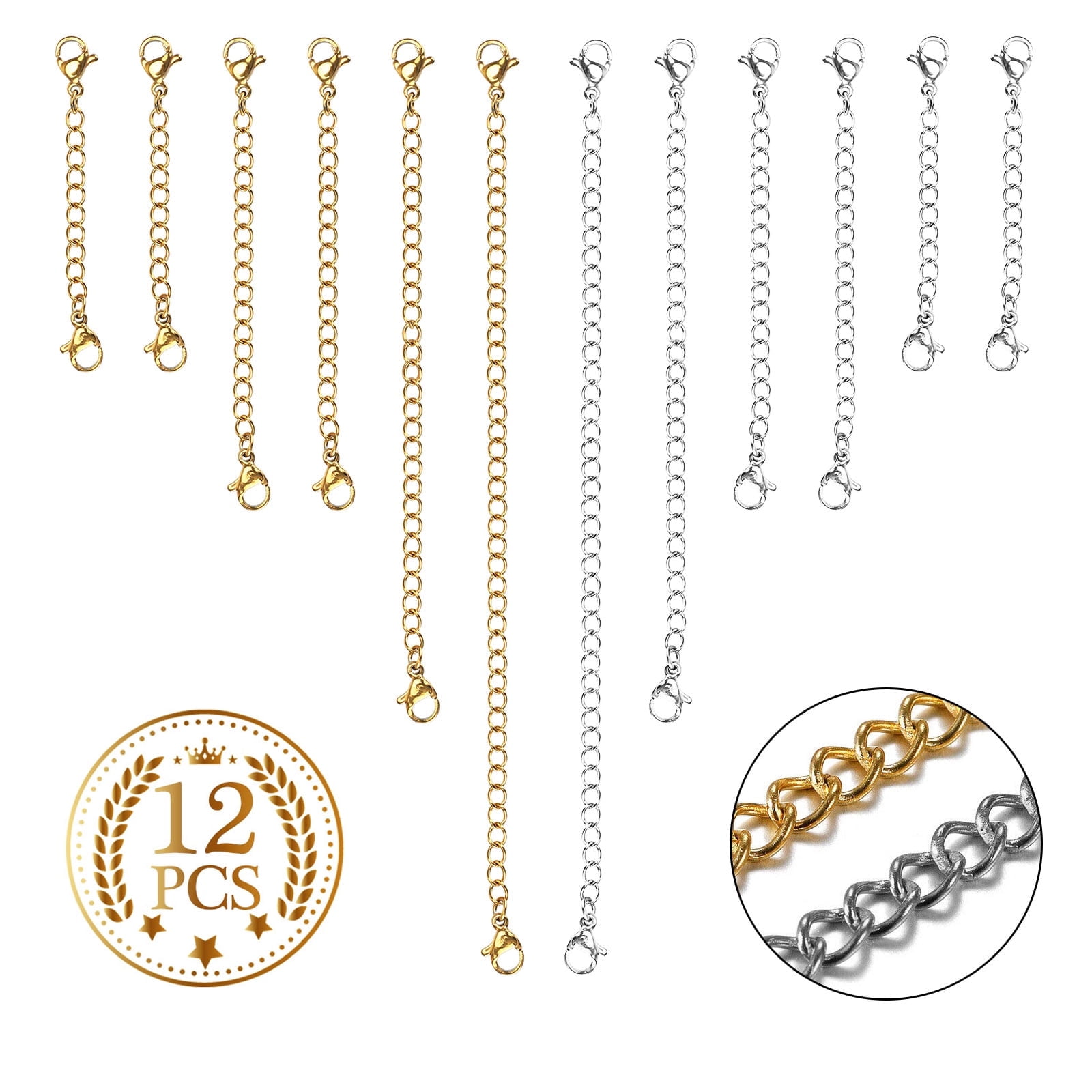 TSV Stainless Steel Bracelet Necklace Extender Set, 12pcs, 2-6 inches ...