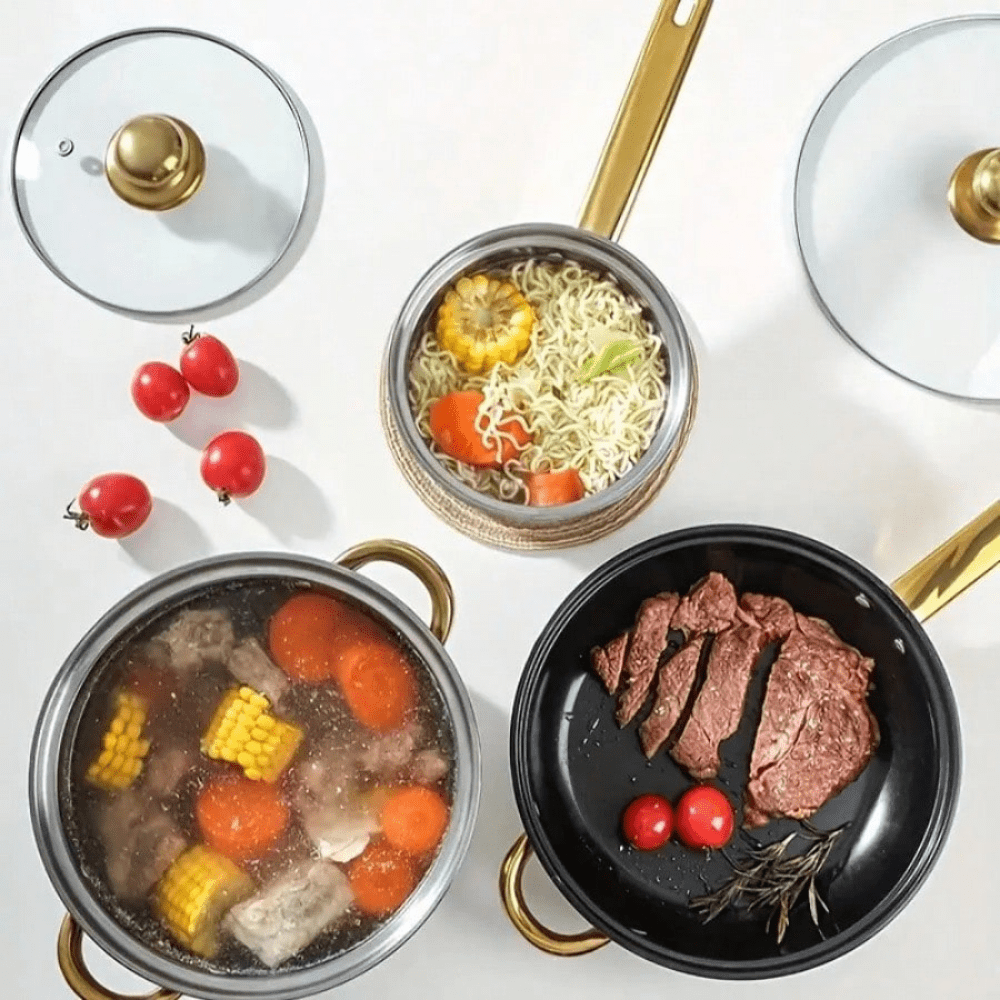 12pcs Stainless Steel Kitchenware Set, Multi-Color Non-Stick Pan Set ...